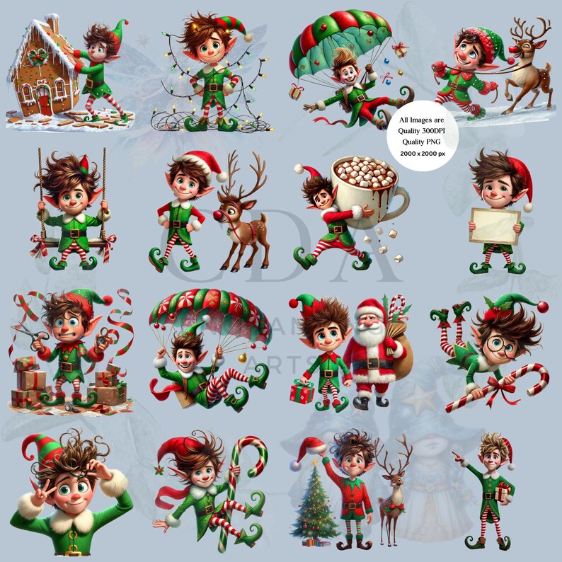 Cartoon Boy Elf Christmas Antics PNG Bundle | Junk Journal Classroom ...