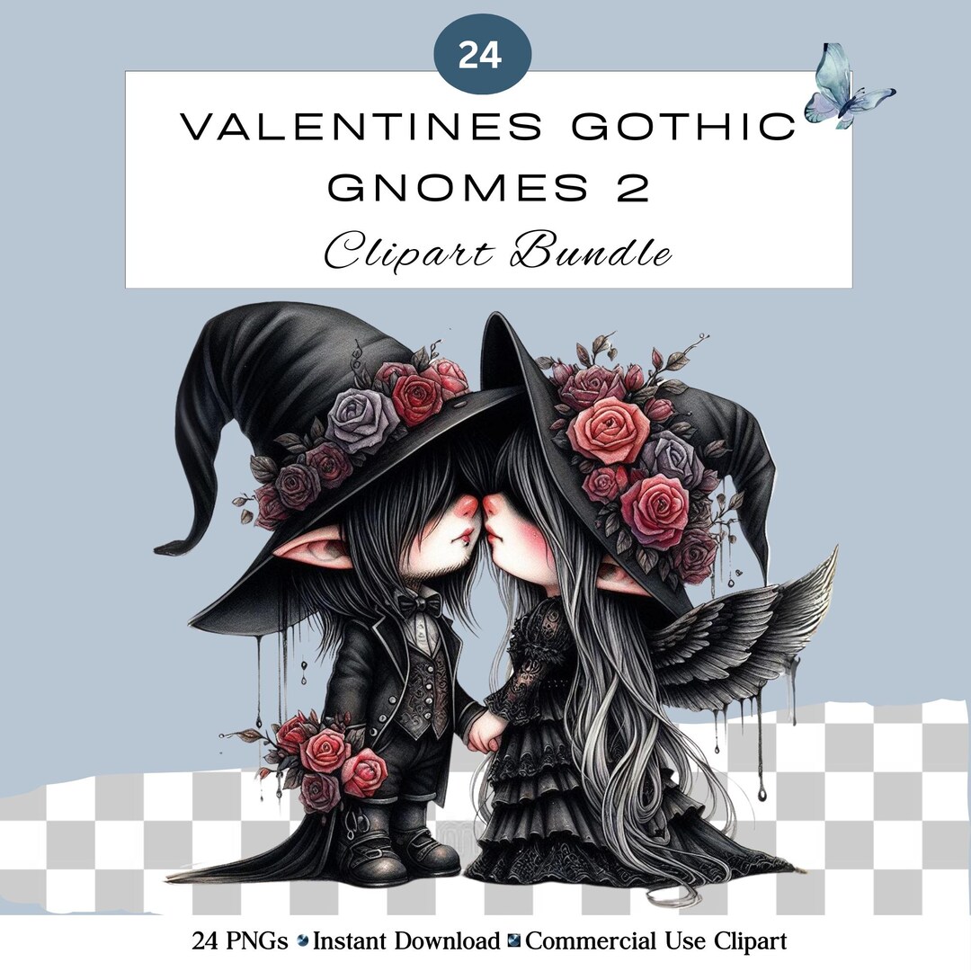 Gothic Valentine Gnomes Clipart PNG Set 2 | Romantic Gnomes in Love ...