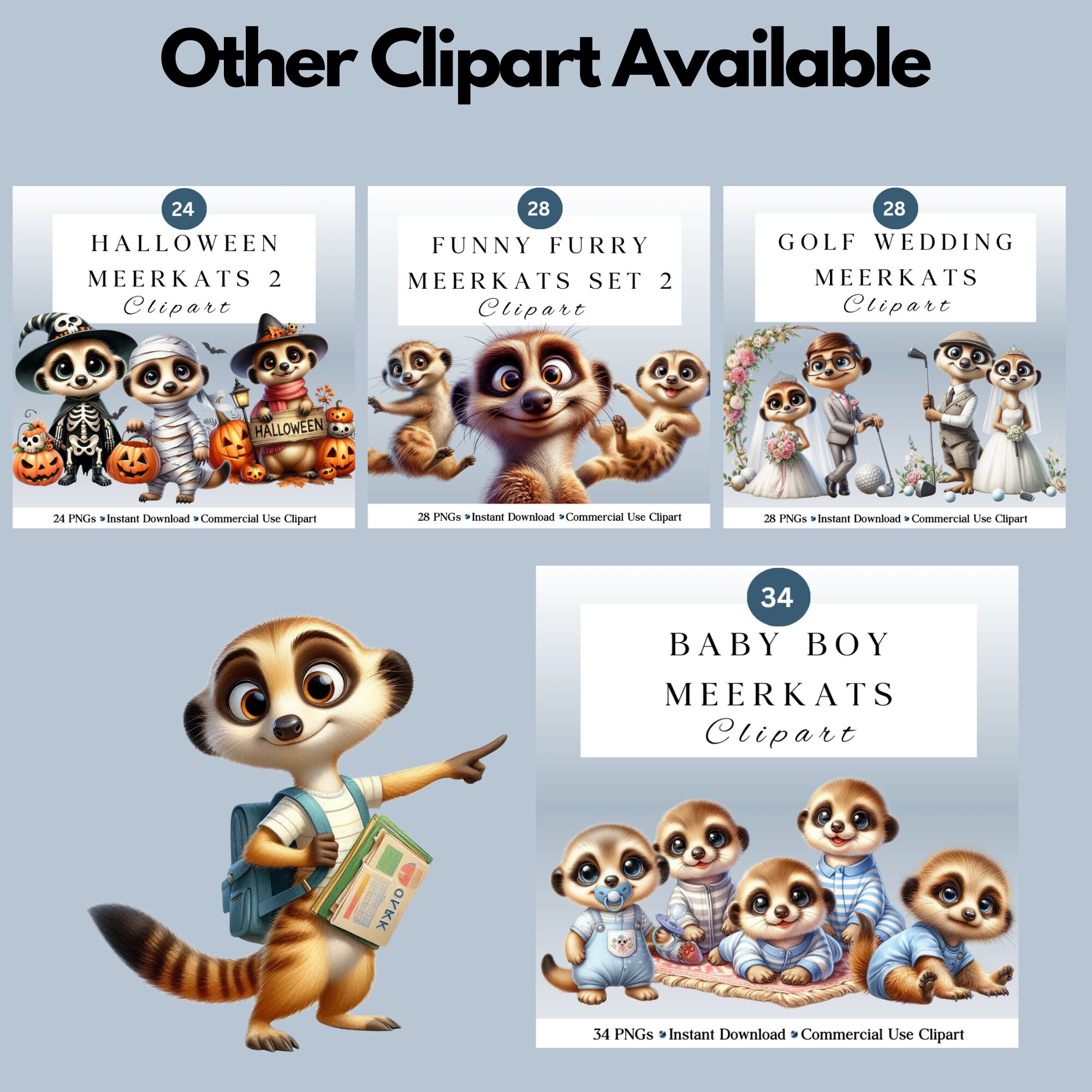 Funny School Meerkat PNG Clipart Bundle | Student Classroom Teacher ...