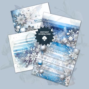 Blue Christmas Digital Paper | Watercolor Unique Christmas Design ...