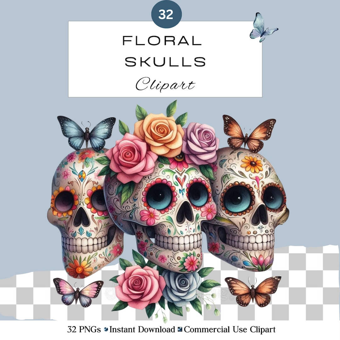Floral Watercolour Sugar Skulls PNG Clipart | Día De Los Muertos ...