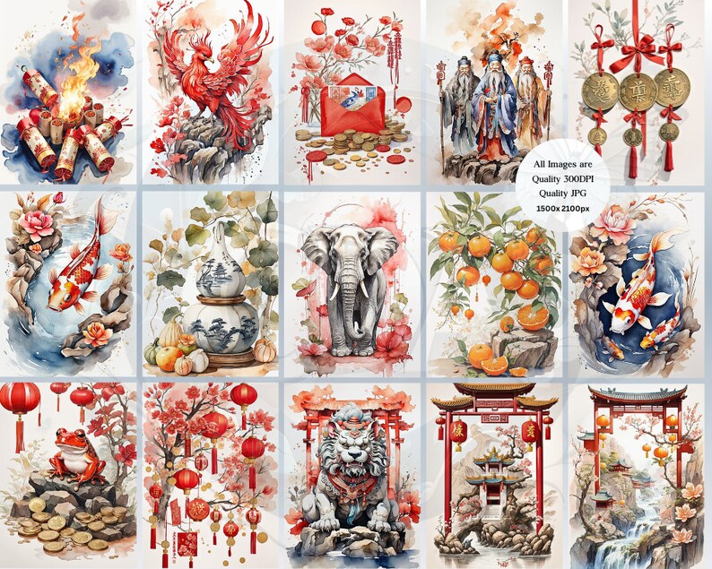 Chinese Lucky Feng Shui Symbols Clipart JPG | Watercolour Luck Remedy ...