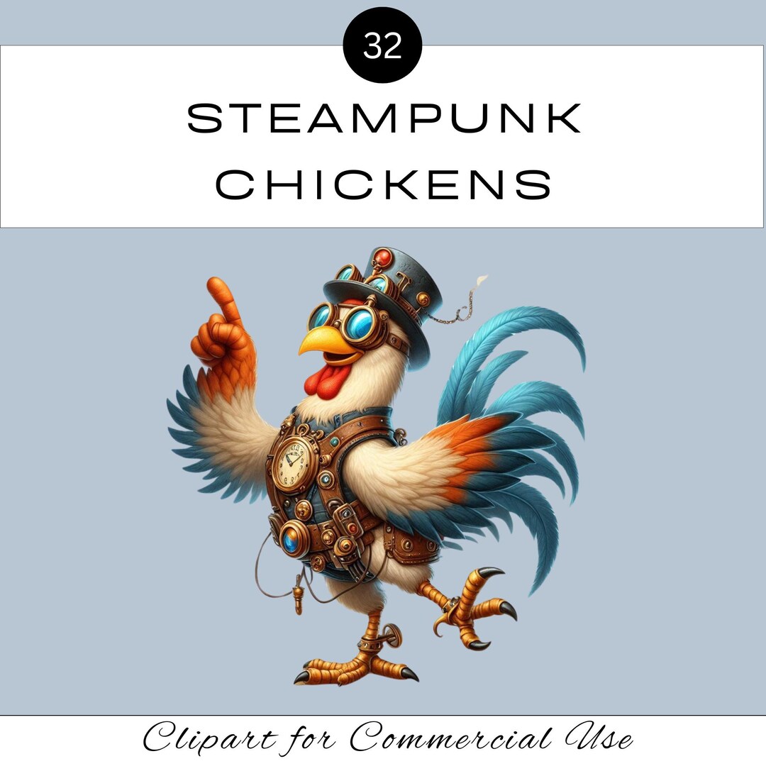 Steampunk Chicken Clipart PNG Bundle | Quirky Cute Roosteranimal ...