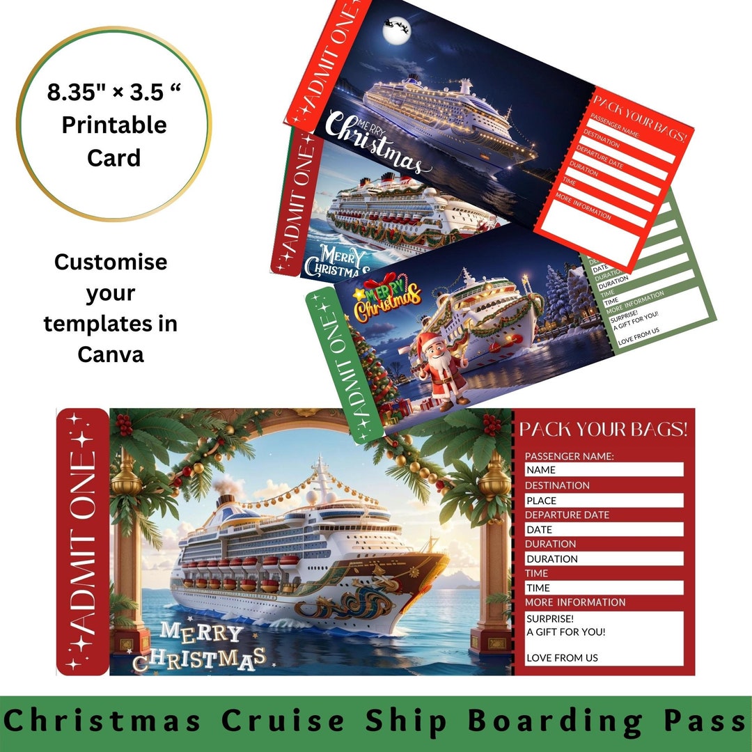 Christmas Cruise Ship Boarding Pass Santa Edit in Canva 4 Designs ...