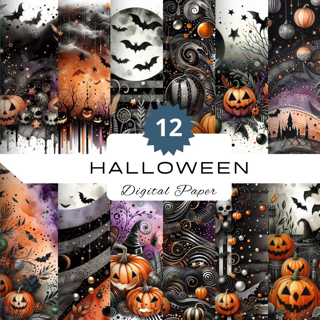 Spooky Halloween Digital Paper | Watercolor Bright Halloween Design ...