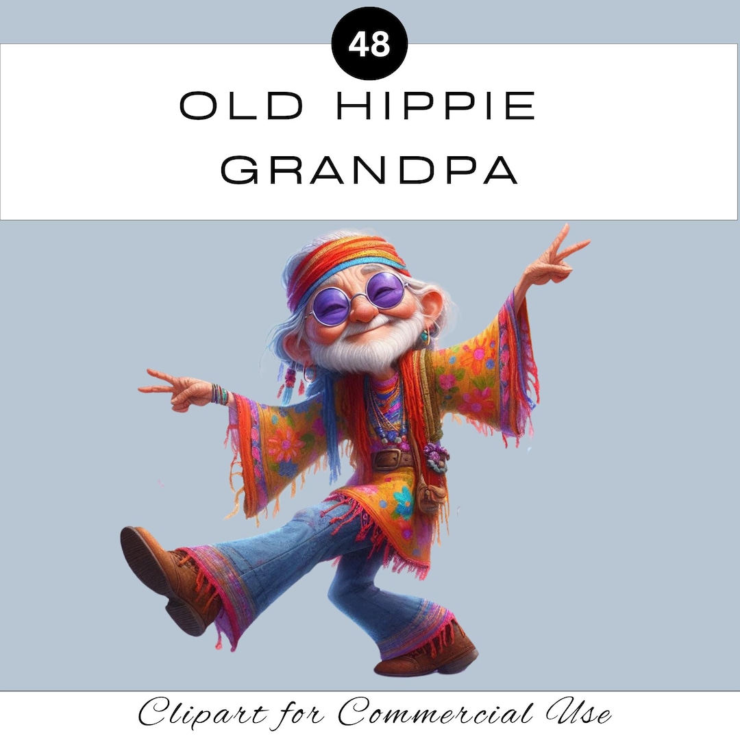 Funny Grandpa Hippie PNG Clipart Set | Cute Quirky Old Man Sublimation ...