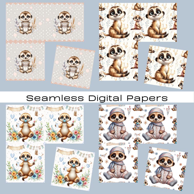 Boho Meerkat Digital Paper Seamless Pattern | Watercolor Baby Meerkat ...