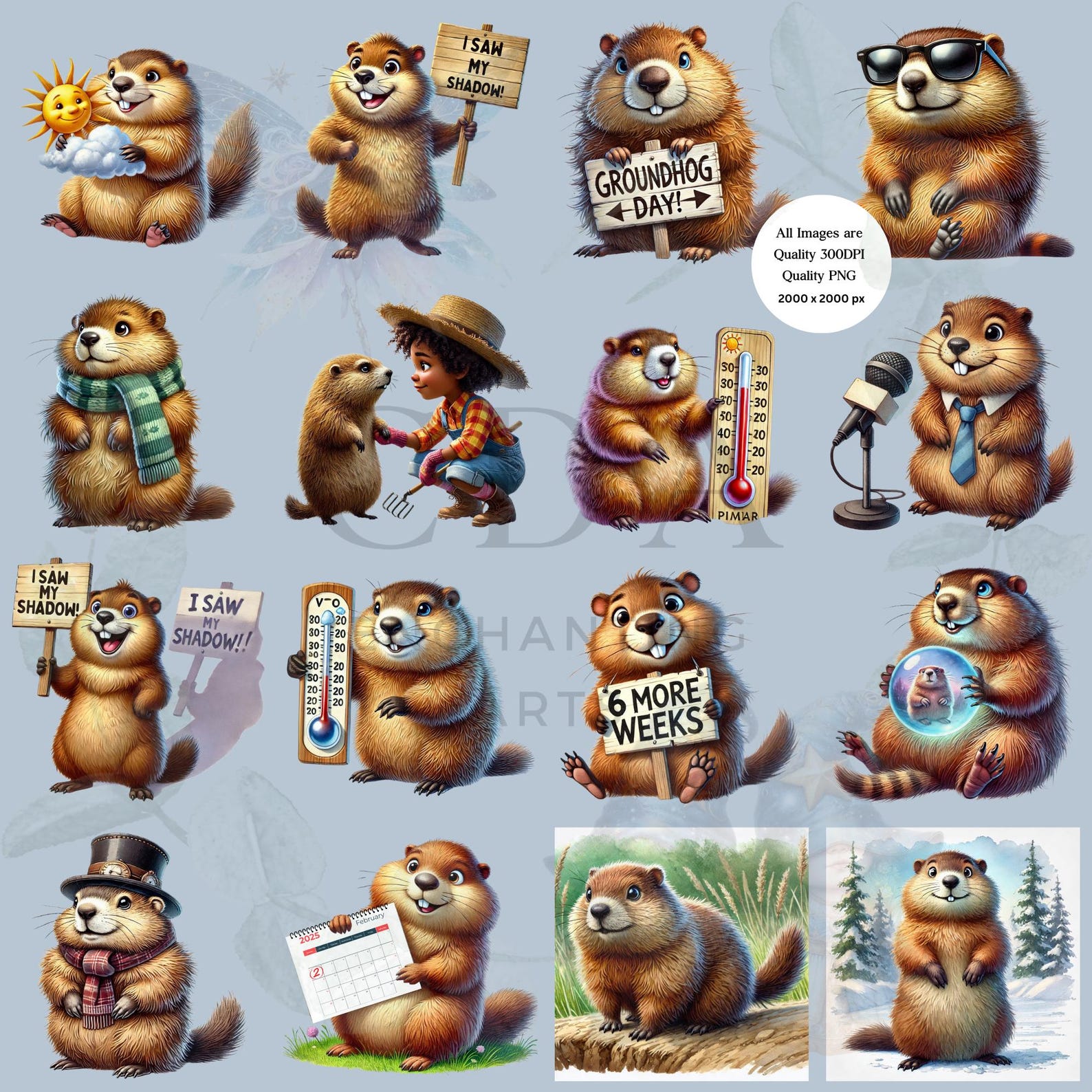 Groundhog Day Clipart PNG Bundle | Classroom Teacher | Quirky Funny ...