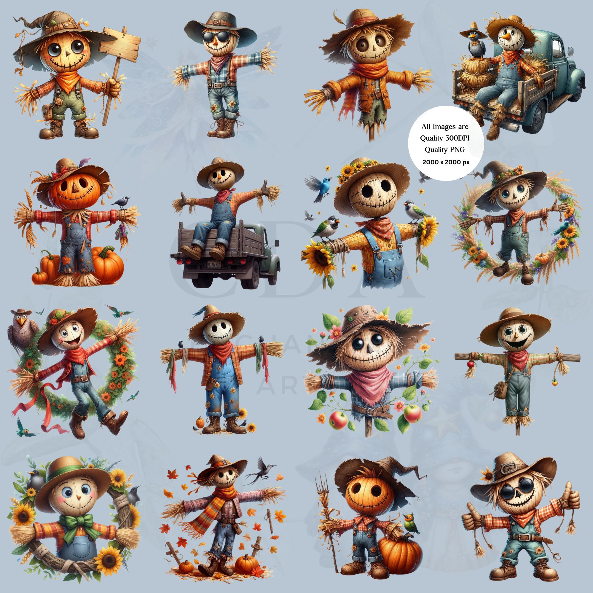 Cute Scarecrows PNG Clipart | Autumn Fall | Watercolour Scarecrow PNG ...