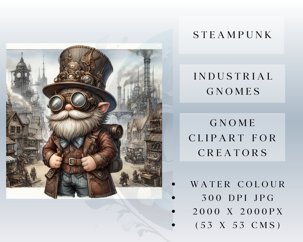 25 Steam Punk Gnome Clipart JPG | Industrial Gnomes | Watercolour ...