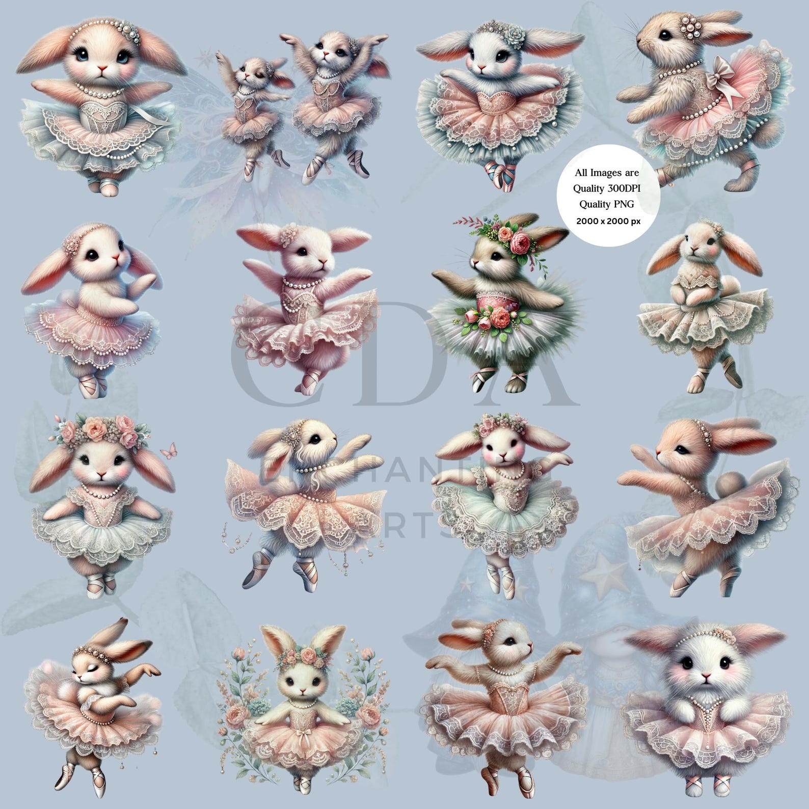 Bunny Ballerina Dance PNG Clipart Bundle | Cute Rabbit Ballet Dancers ...