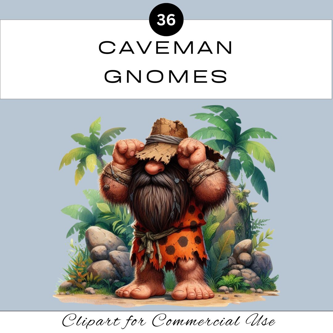 Cute Caveman Clipart PNG Set | Watercolour Jurassic Jungle Gnomes ...