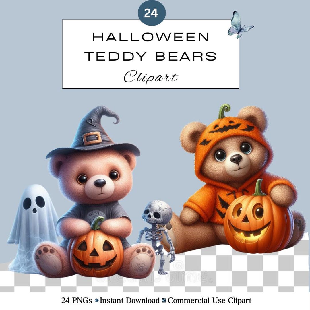 Cute Halloween Teddy Bear Clipart PNG | Watercolour Teddy Bears | Teddy ...