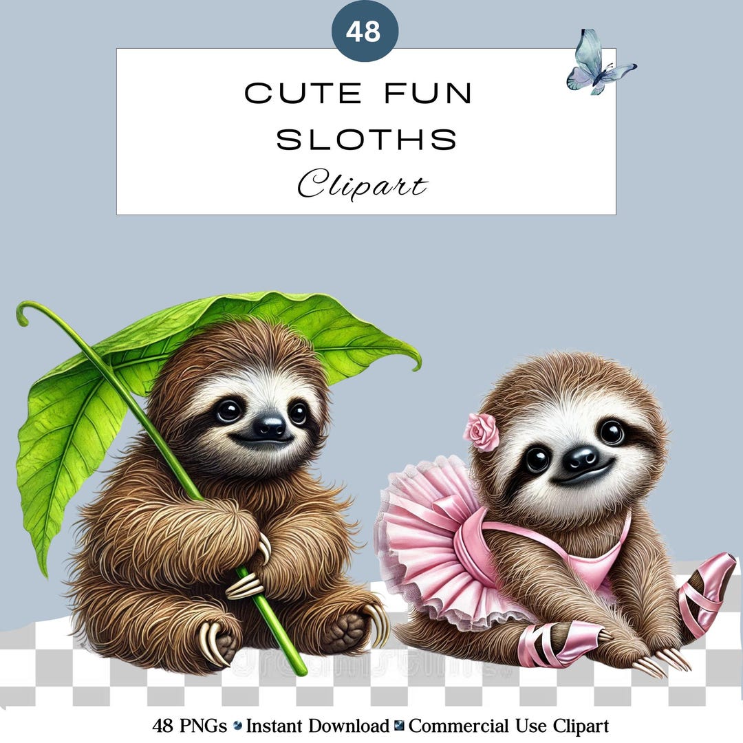 Cute Fun Sloth PNG Clipart Bundle | Junk Journal Scrapbooking ...
