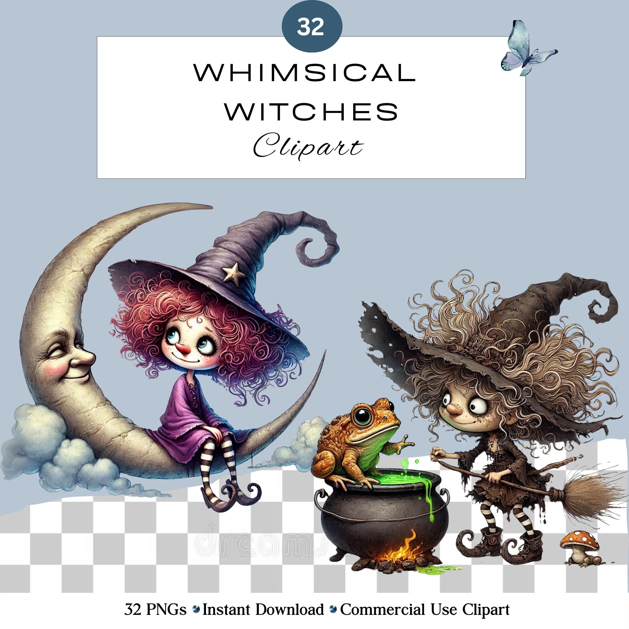 Whimsical Witches PNG Clipart Enchanted Magical Witch Junk Journal Scrapbook Halloween ...