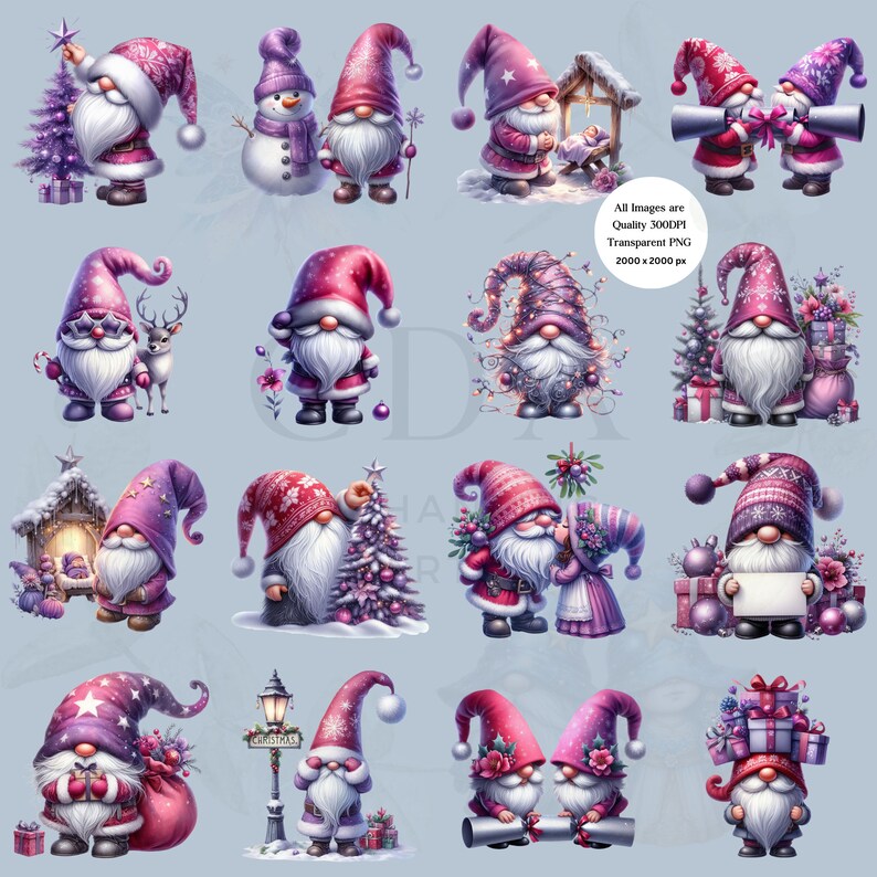 Cute Christmas Gnome Clipart PNG Set | Holiday Watercolour Festive ...