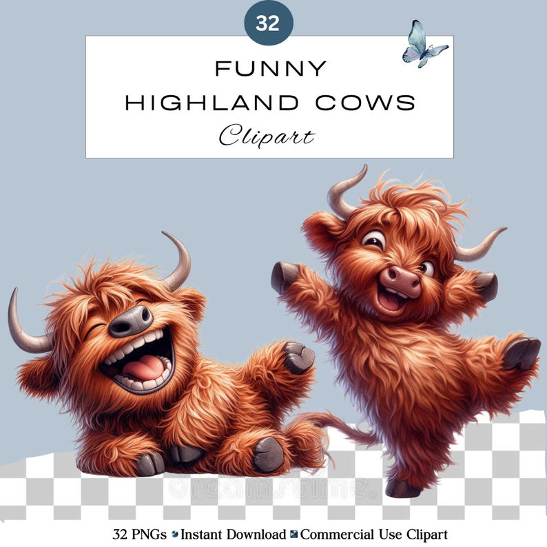 Funny Highland Cow Clipart PNG Bundle | Cute Highland Cows | Junk ...