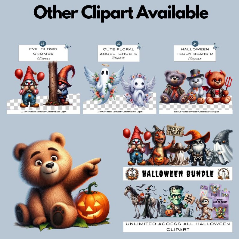 Cute Halloween Teddy Bear Clipart PNG | Watercolour Sublimation ...
