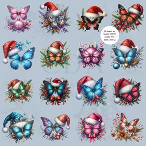 Christmas Butterfly Clipart PNG Set | Holiday Watercolor Festive ...
