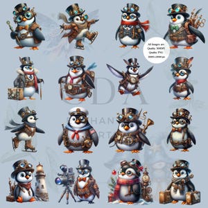 Steampunk Penguin Clipart Bundle | Cute Bird PNG Clipart | Quirky Funny ...
