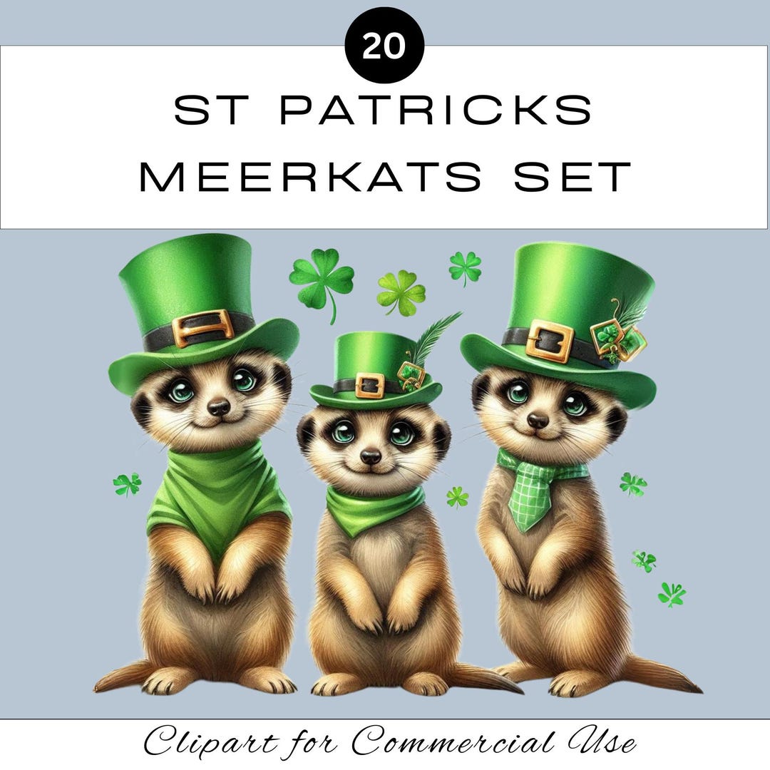 St Patricks Day Meerkats Clipart PNG Set | Irish Cute Funny Quirky ...