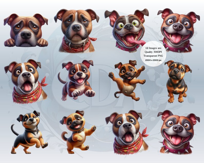 Funny Staffy Dog Clipart Set | Cute Dog Graphics for Creators | High ...