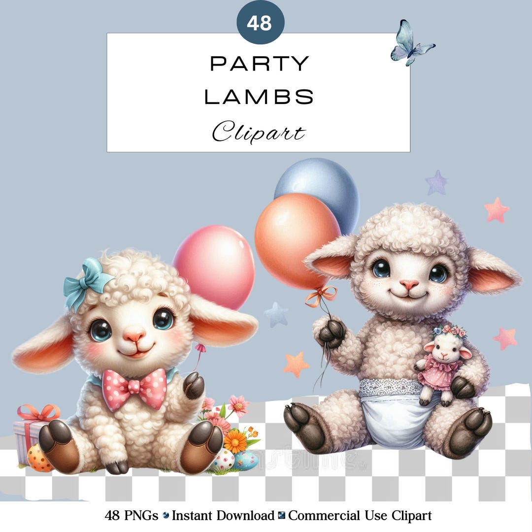 Cute Party Lamb PNG Clipart Bundle | Quirky Funny Baby Shower ...