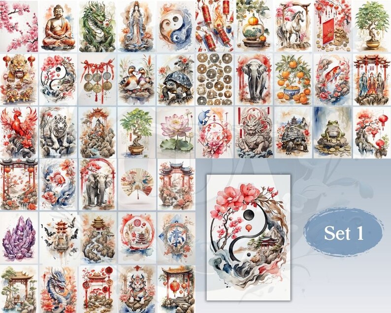 Chinese Lucky Feng Shui Symbols Clipart JPG | Watercolour Luck Remedy ...