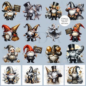 Cute New Years Eve Gnome Clipart PNG Set 2 | Watercolour Party Gnomes ...