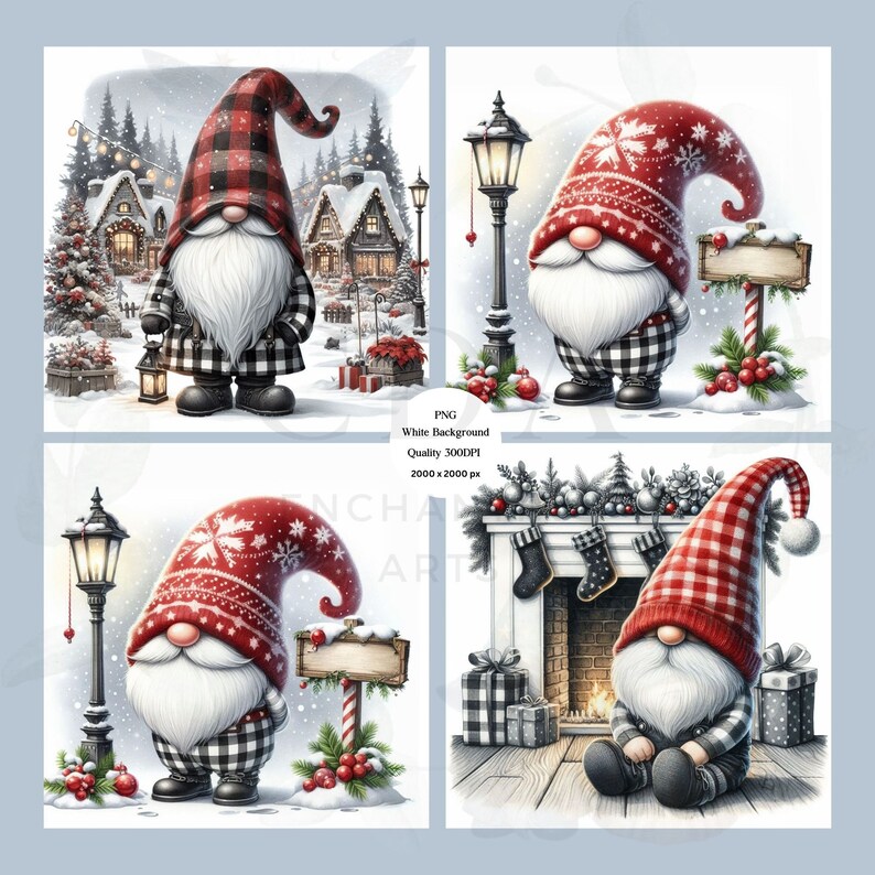 Cute Christmas Gnome Clipart PNG Set | Holiday Watercolour Festive ...