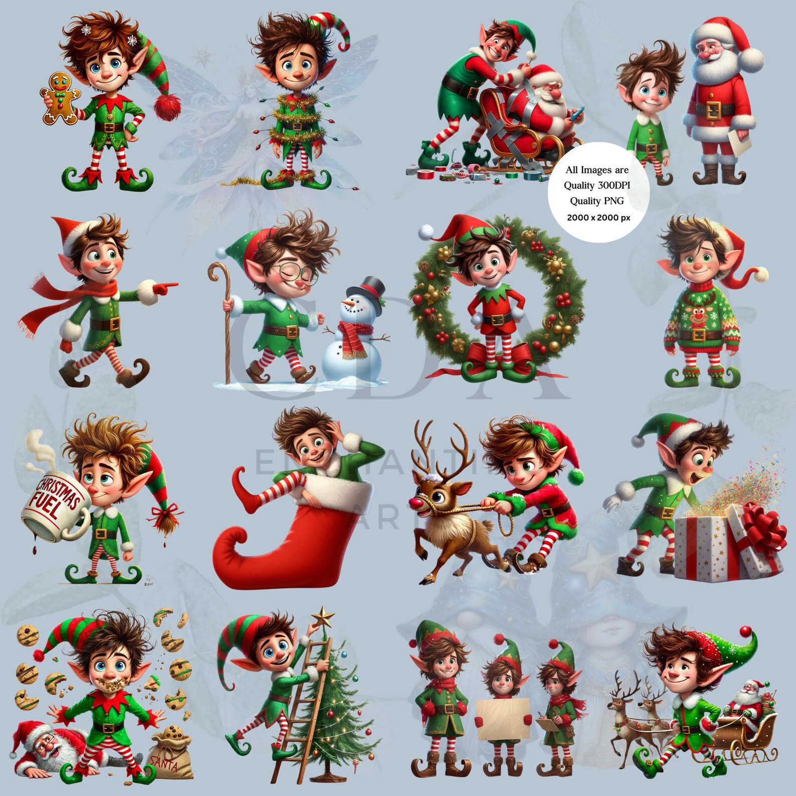 Cartoon Boy Elf Christmas Antics PNG Bundle | Junk Journal Classroom ...
