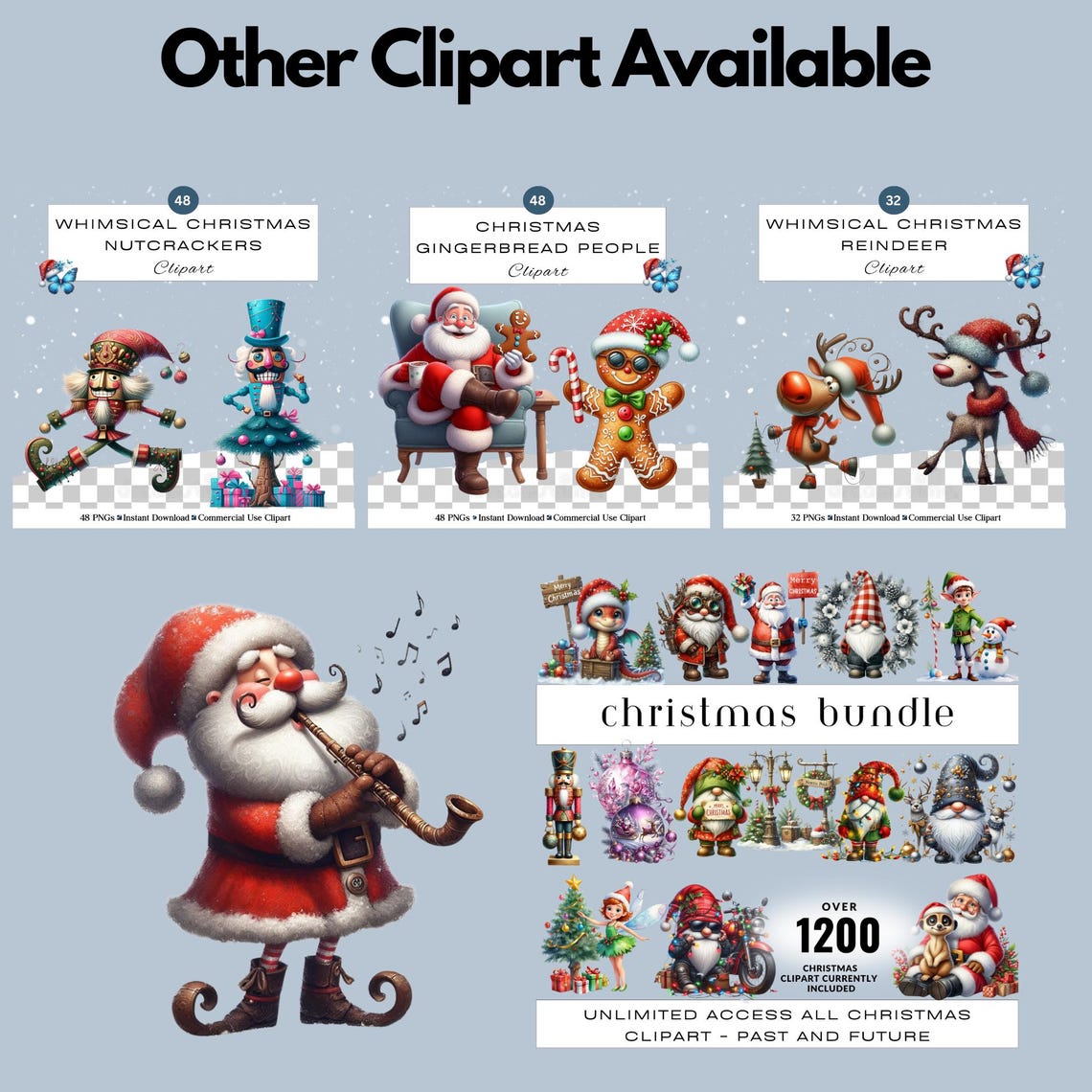 Whimsical Christmas Santa Clipart PNG Bundle | Father Christmas ...
