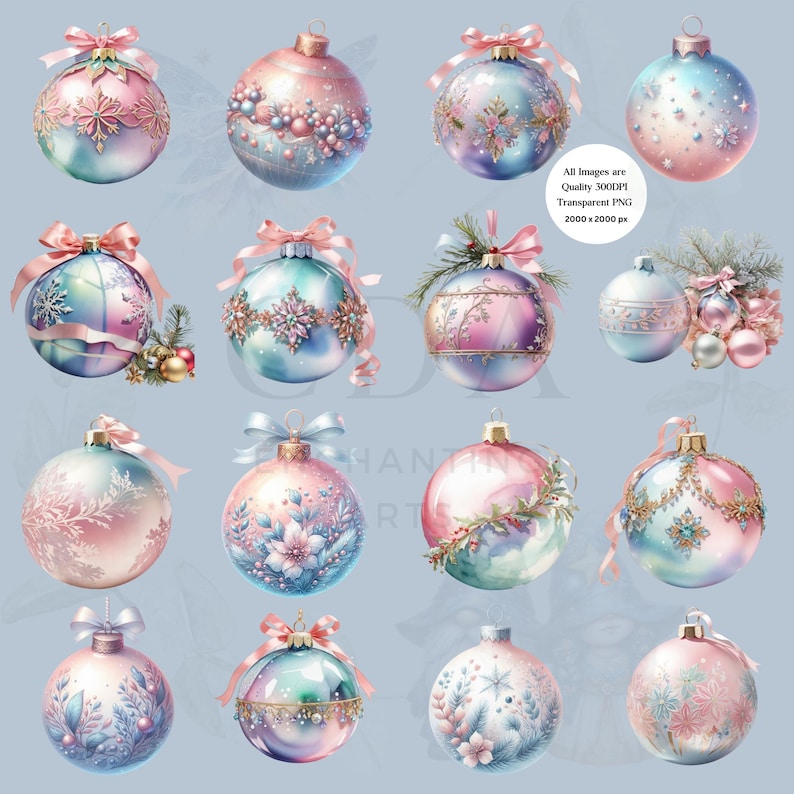 Christmas Pastel Bauble Clipart Art | Holiday Transparent PNG ...