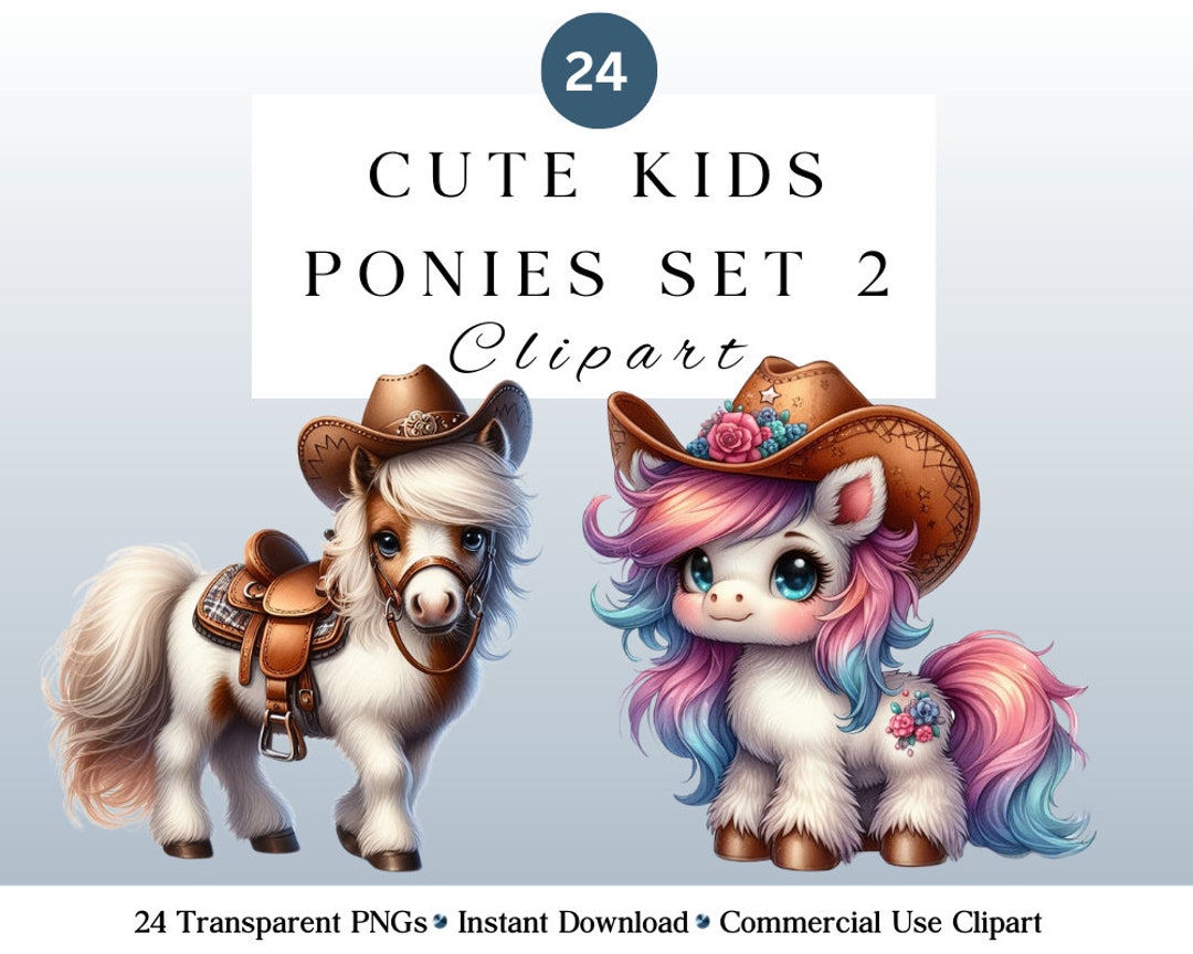 24 Cute Watercolour Pony Clipart PNG Set 2 | Kids Ponies | Western ...