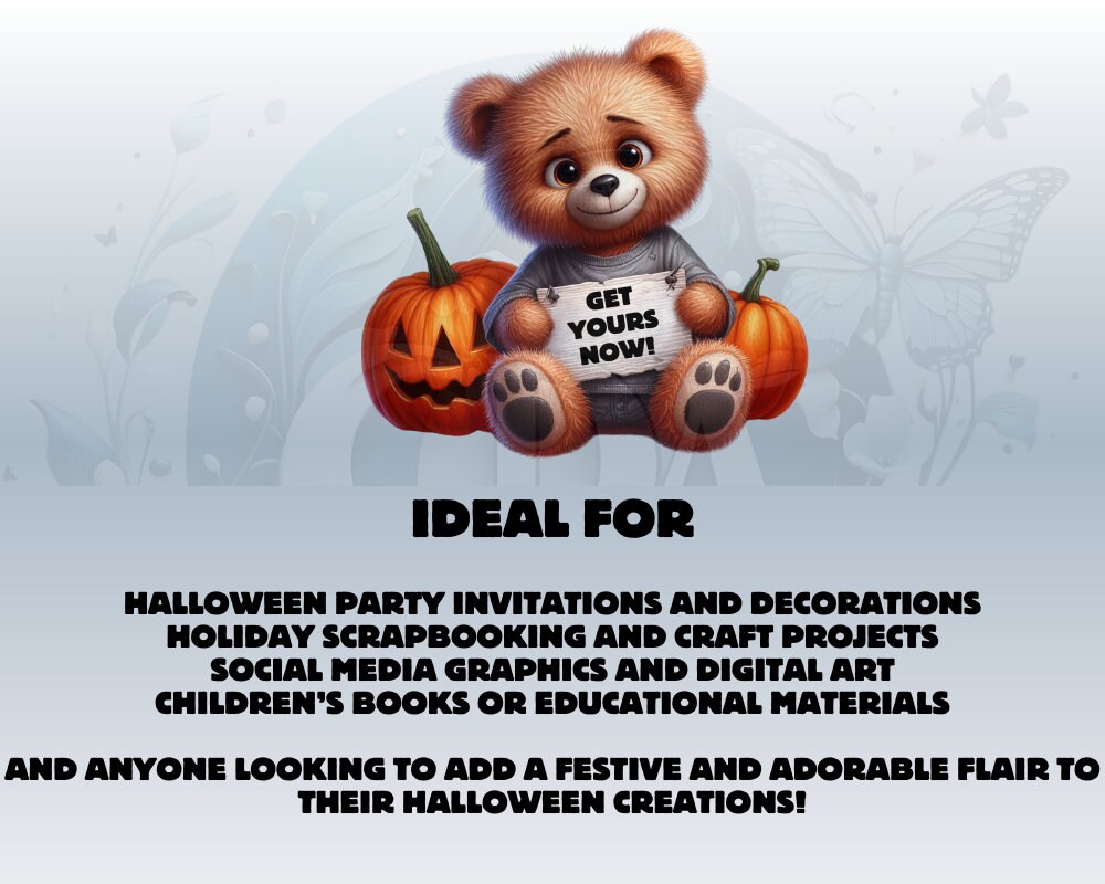 Cute Halloween Teddy Bear Clipart PNG Set 2 Watercolour Teddy Bears ...