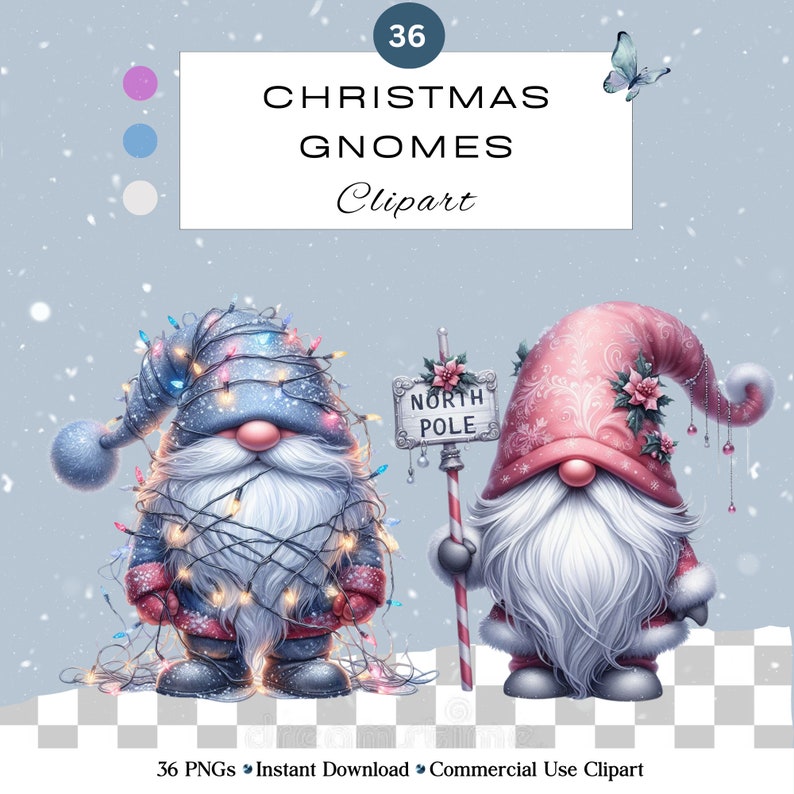 Cute Christmas Gnome Clipart PNG Set | Holiday Watercolour Festive ...