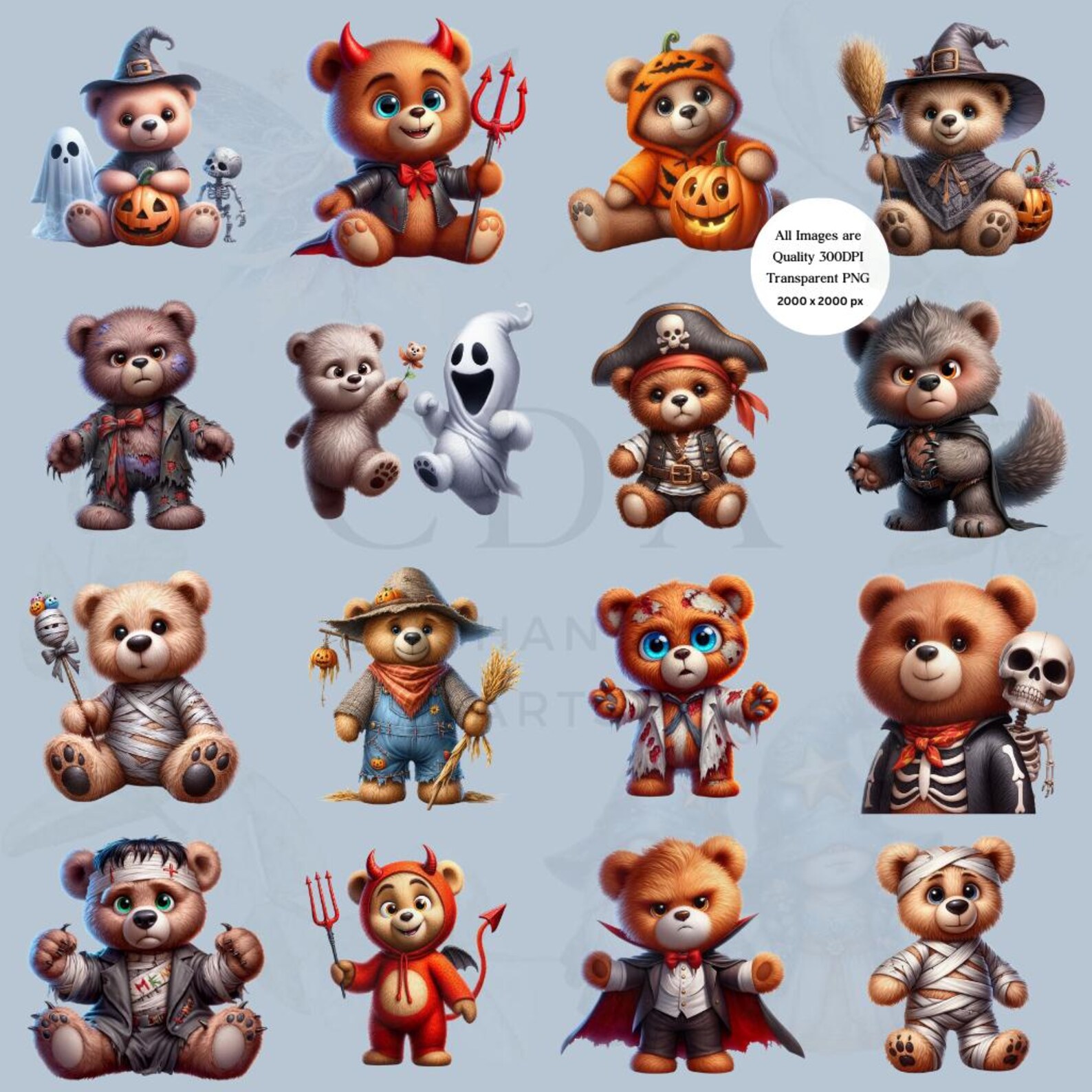 Cute Halloween Teddy Bear Clipart PNG | Watercolour Sublimation ...