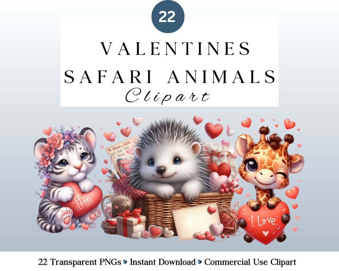 Cute Valentines Animals Clipart PNG | Watercolour Safari Animals in ...