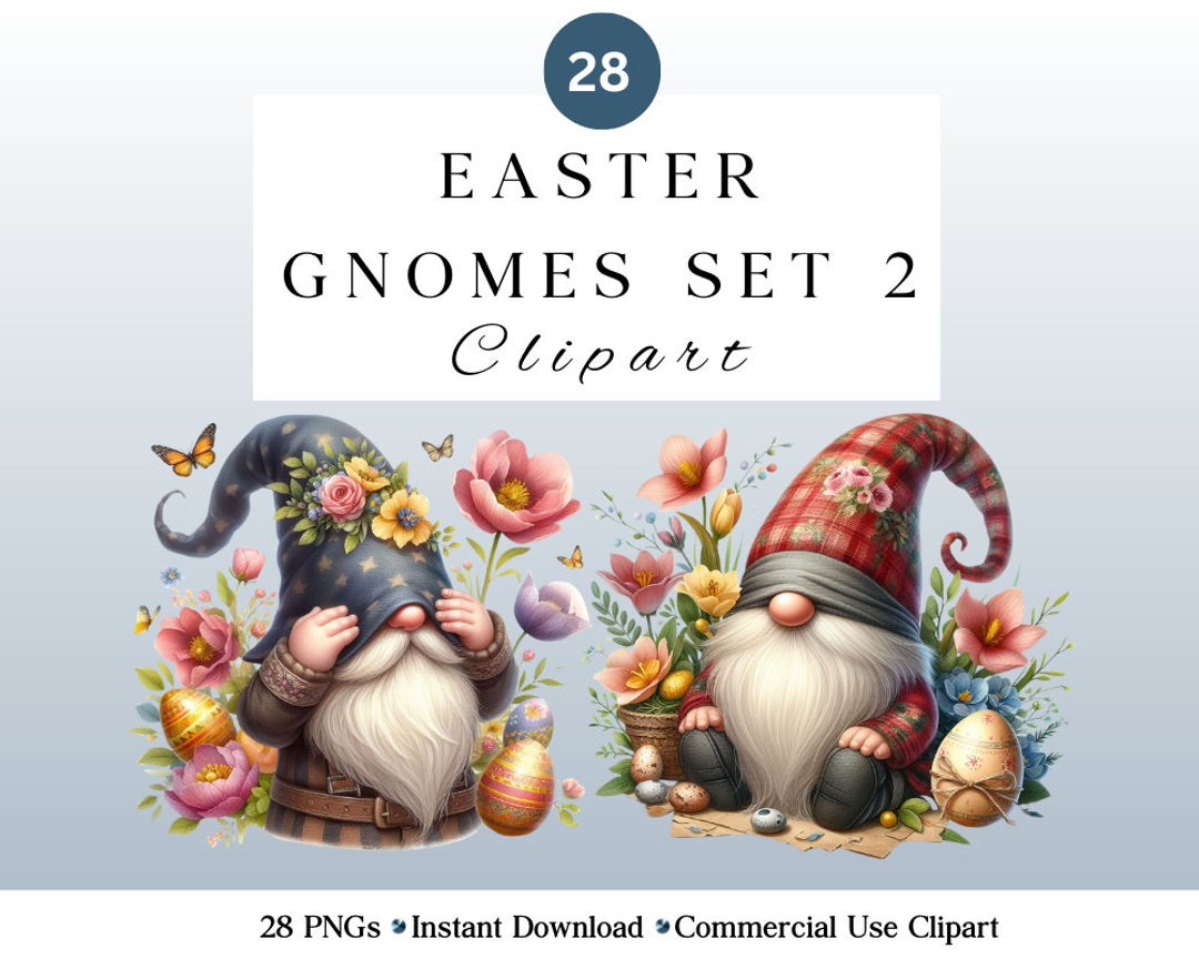 28 Cute Easter Gnomes Clipart PNG Set 2 | Watercolour Gnomes | Easter ...