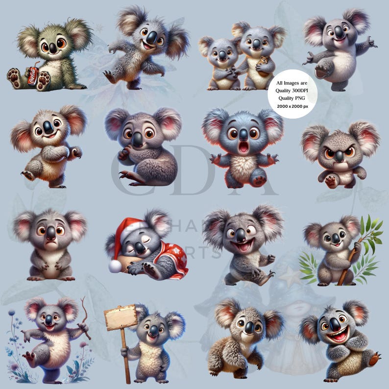 Funny Koala Clipart PNG Bundle | Cute Quirky Koalas | Junk Journal ...