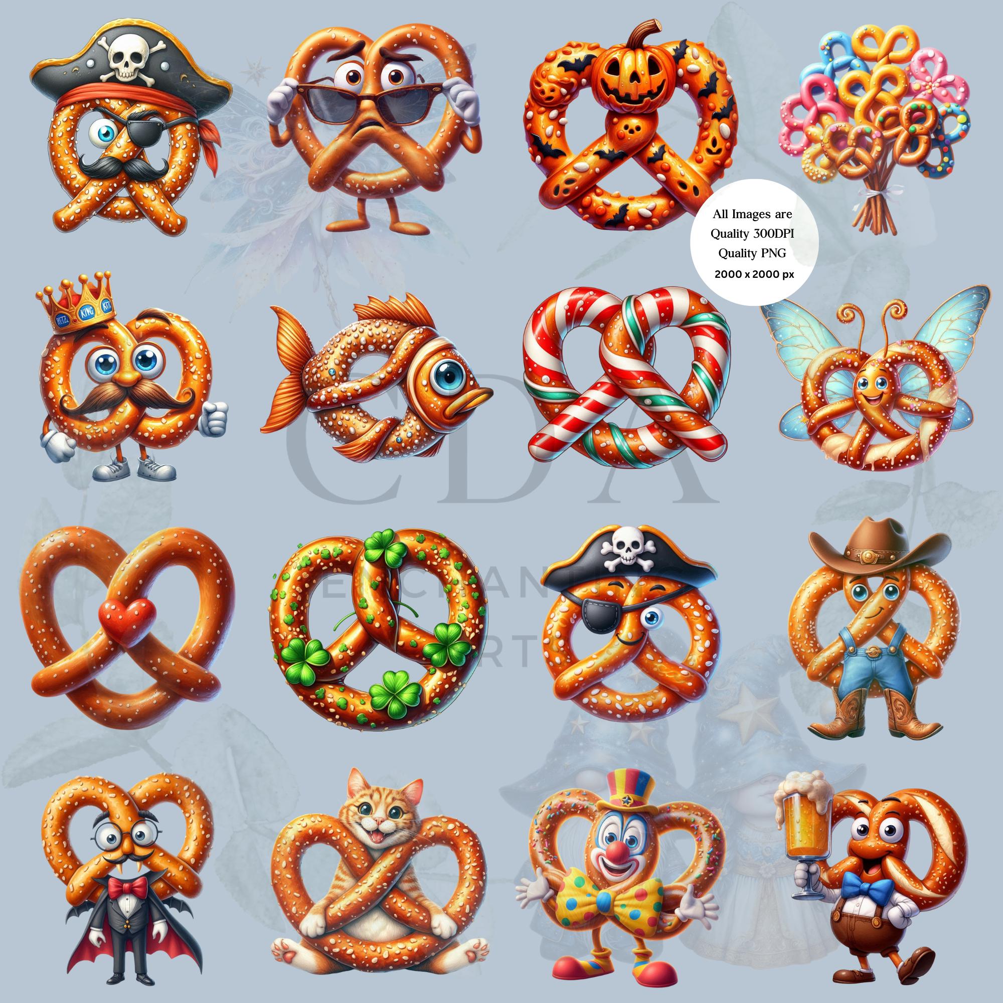 Funny Pretzel PNG Clipart Bundle | Watercolor Food Sublimation | Junk ...