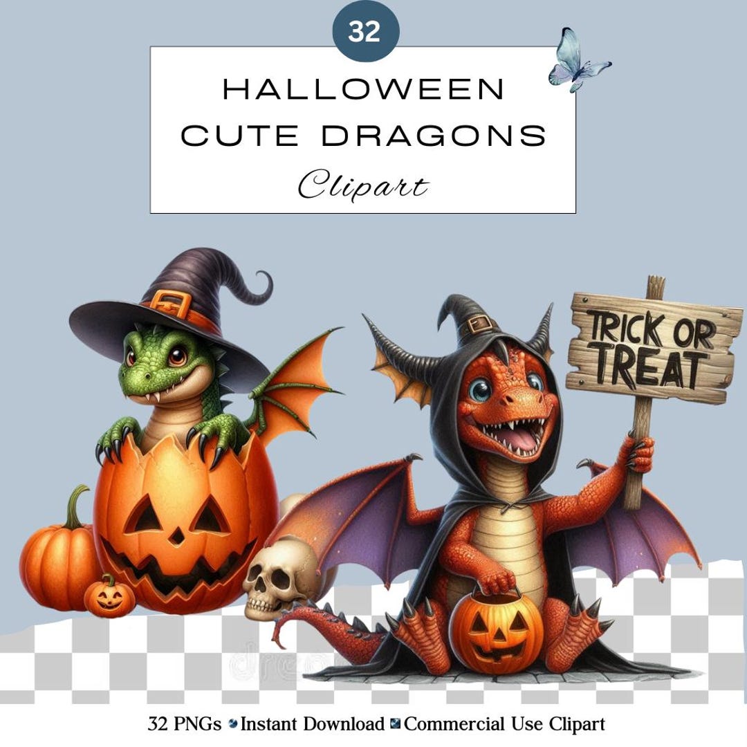 Cute Halloween Dragons PNG Clipart | Baby Dragons | Watercolour PNG ...