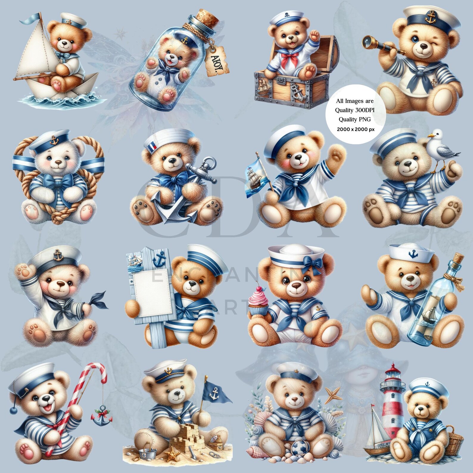 Cute Sailor Teddy Bear Clipart PNG | Quirky Funny Watercolour Nautical ...