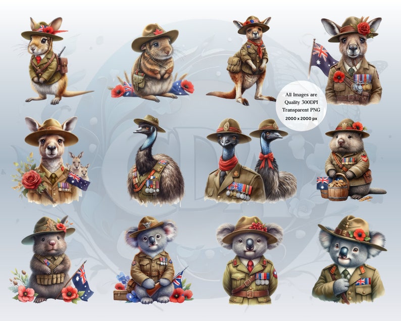 Anzac Australian Animals PNG Cute Watercolour Clipart Planner Junk ...