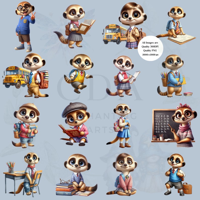 Funny School Meerkat PNG Clipart Bundle | Student Classroom Teacher ...