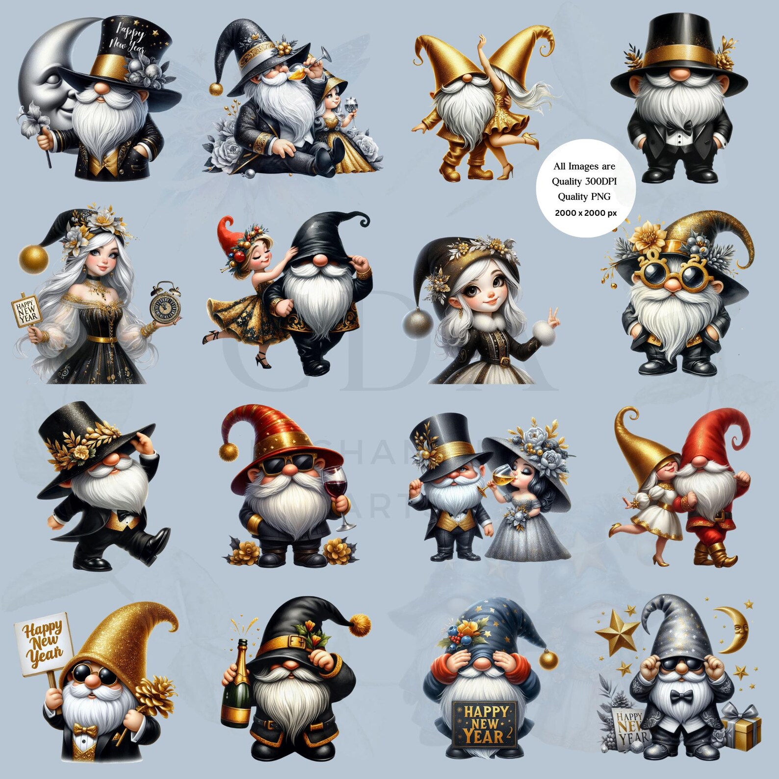 Cute New Years Eve Gnome Clipart PNG Set 2 | Watercolour Party Gnomes ...