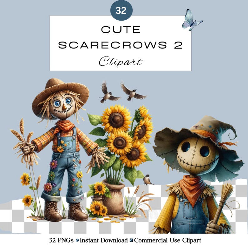 Cute Scarecrows PNG Clipart 2 Autumn Fall Watercolour Scarecrow PNG ...