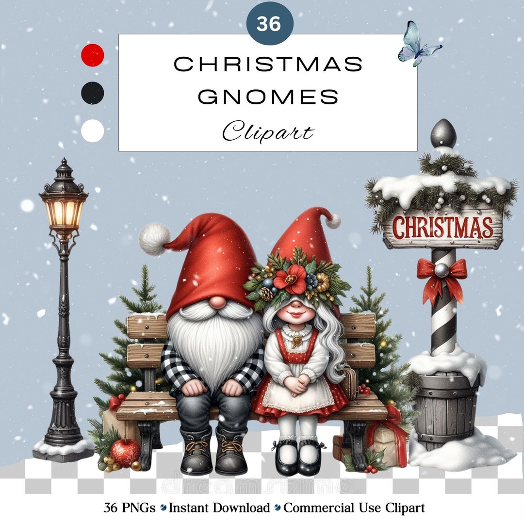 Cute Christmas Gnome Clipart PNG Set | Holiday Watercolour Festive ...