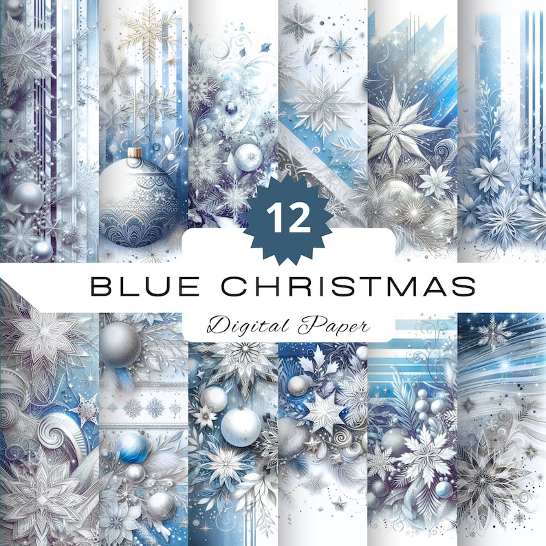 Blue Christmas Digital Paper | Watercolor Unique Christmas Design ...