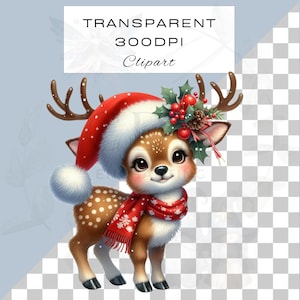 Cute Christmas Animals in Santa Hats PNG Clipart | Festive Nursery Art ...